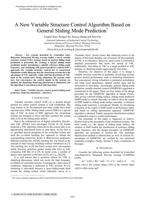 pdf a new variable structure control algorithm based on general sliding mode prediction