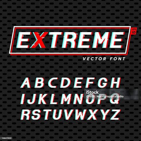 미래의 사이버 펑크 스타일의 어두운 패턴 배경에 극단적이고 흥미 진진한 글꼴 신남에 대한 스톡 벡터 아트 및 기타 이미지