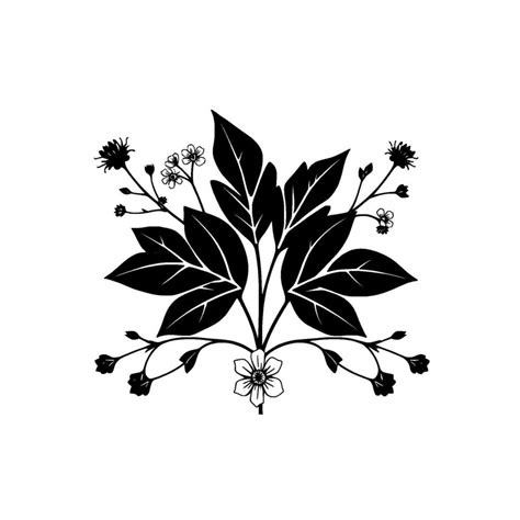 Detailed Black And White Floral Illustration Featuring Large Leaves
