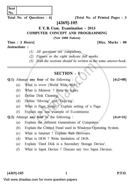 Computer Concepts And Programming 2012 2013 Bachelor Of Commerce Bcom 1st Year Fybcom