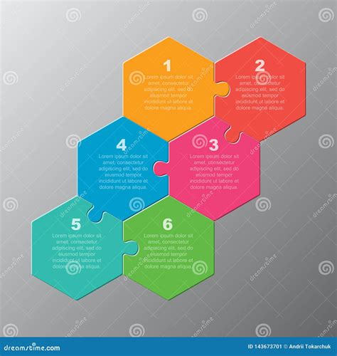 Vector Jigsaw Puzzle Hexagon Info Graphic 6 Steps Stock Vector Illustration Of Data Pattern