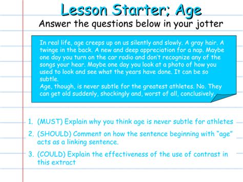 Analysis Skills Lesson Starters 1 Teaching Resources