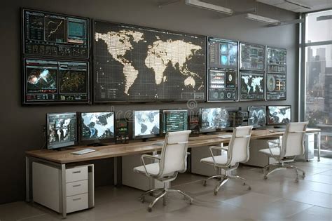 Network Operations Center Displaying Global Data And Activity On