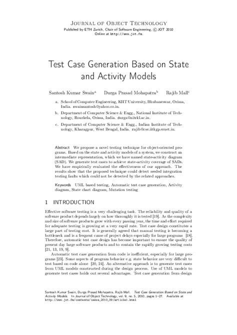 Pdf Test Case Generation Based On State And Activity Models