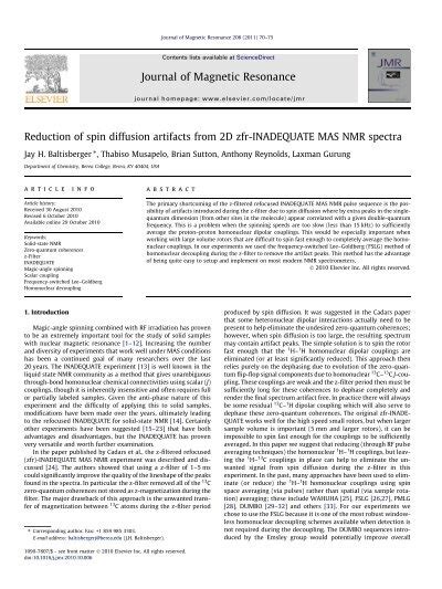 Reduction Of Spin Diffusion Artifacts From 2d Zfr Chemistry