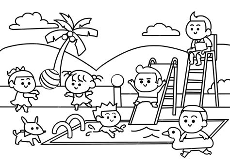 수영장에서 수영하는 아이들 프리미엄 벡터