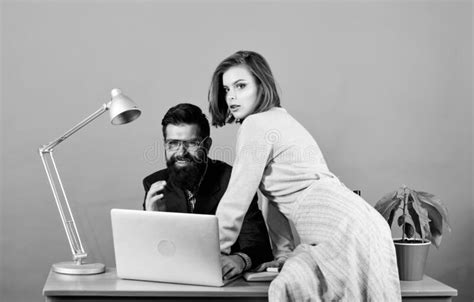 Keep Smiling Sexual Harassment Data And Information Business Couple At Computer Stock Image