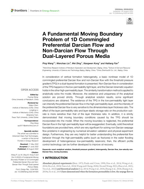 Pdf A Fundamental Moving Boundary Problem Of 1d Commingled Preferential Darcian Flow And Non