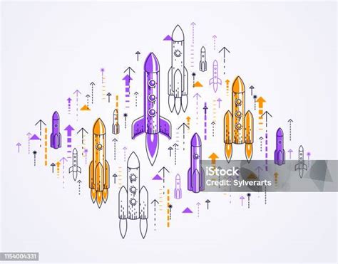 시동 로켓 이륙 우주 로켓 비행 사업 개념 벡터 일러스트 레이 션을 시작 합니다 Launch Party에 대한 스톡 벡터 아트 및 기타 이미지 Launch Party