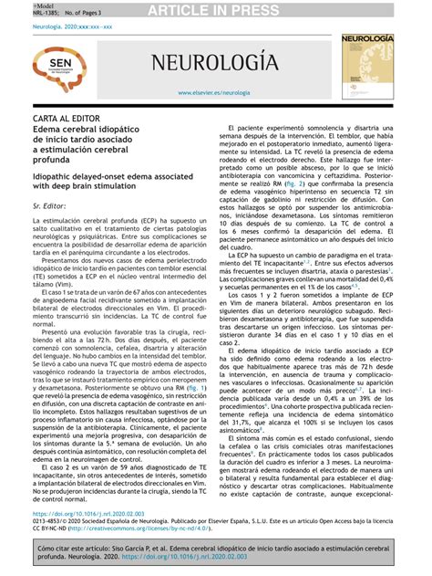 Pdf Edema Cerebral Idiopático De Inicio Tardío Asociado A