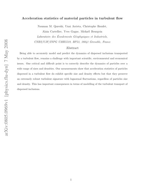 Pdf Acceleration Statistics Of Material Particles In Turbulent Flow