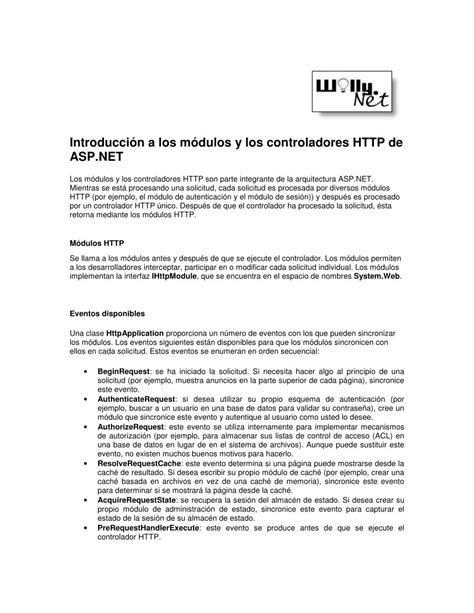 Pdf De Programación Introducción A Los Módulos Y Los Controladores De Asp Net
