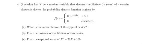 Solved 4 4 Marks Let X Be A Random Variable That Denotes