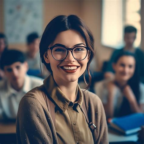 The Smiling Teacher At School Premium Ai Generated Image