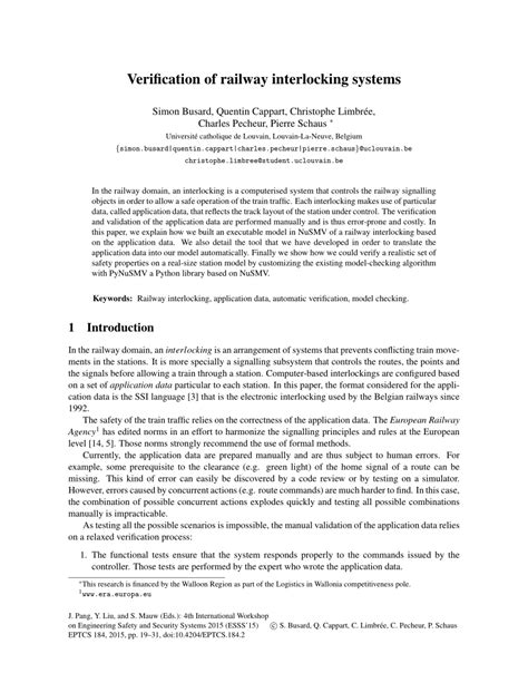 Pdf Verification Of Railway Interlocking Systems