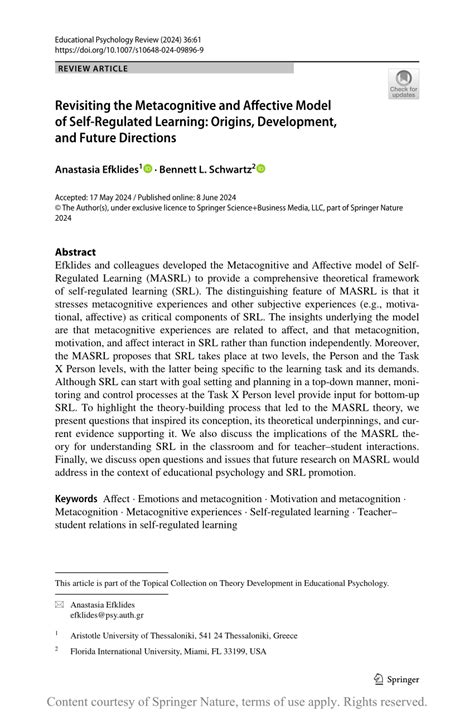 Revisiting The Metacognitive And Affective Model Of Self Regulated Learning Origins