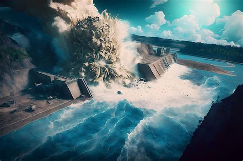 Premium AI Image Spring Flood Broke Through The Dam Neural Network AI Generated