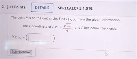 Solved Points The Point P Is On The Unit Circle Chegg