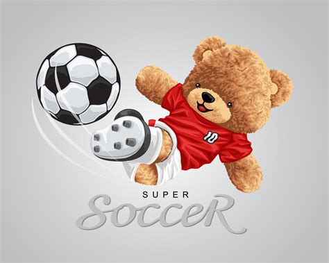 Mano Dibujado Vector Ilustración De Osito De Peluche Oso Jugando Fútbol