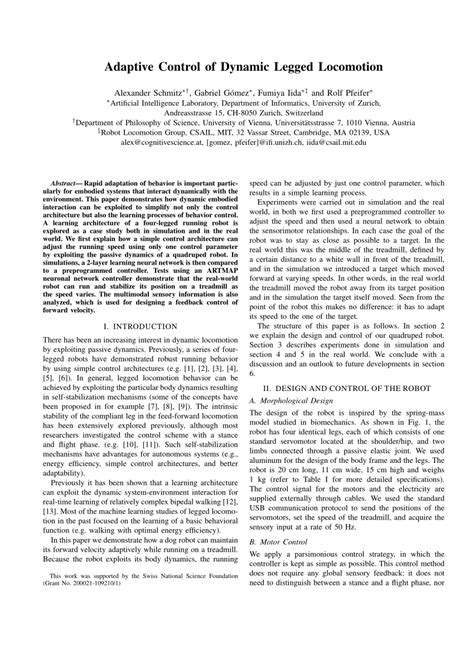 Pdf Adaptive Control Of Dynamic Legged Locomotion