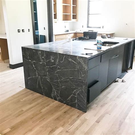 Waterfall Soapstone Kitchen Island