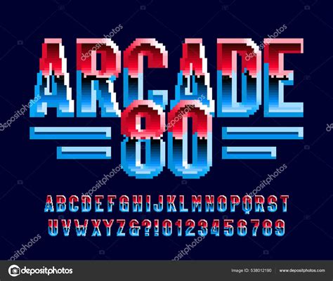 Arcade Alphabet Font Pixel Letters Numbers 80s Arcade Video Game Stock Vector By ©epifantsev