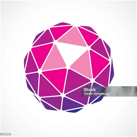 3 차원 벡터 낮은 폴 리 보라색 구형 개체 관점 구 삼각 면으로 만든 디자인 구조 통신 기술 테마를 사용 하기 위해 추상 다각형 요소 3차원 형태에 대한 스톡 벡터 아트