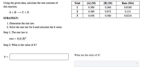 Solved Using The Given Data Calculate The Rate Constant Of