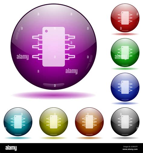 Set Of Color Integrated Circuit Glass Sphere Buttons With Shadows Stock