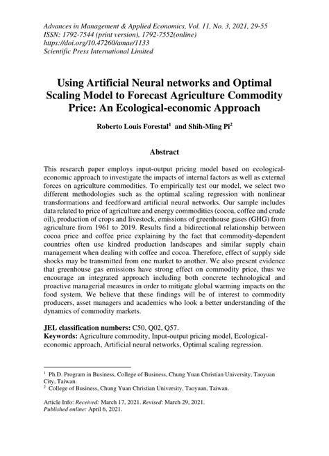 Pdf Using Artificial Neural Networks And Optimal Scaling Model To Forecast Agriculture