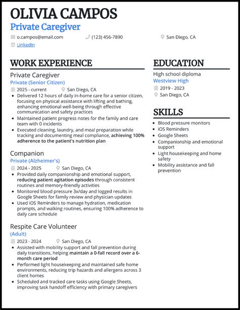 Companion Caregiver Resume Free Word Template