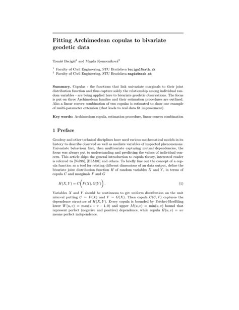 Fitting Archimedean Copulas To Bivariate Geodetic Data