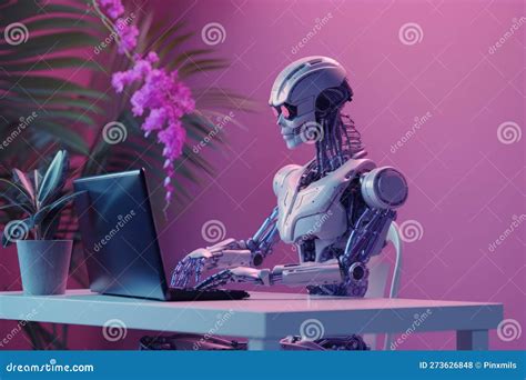 Robot Bot With Laptop New Technologies Artificial Intelligence Gpt Chat Openai Wallpaper Robot Bot With Laptop New Technologies Artificial Intelligence Gpt Chat Openai Wallpaper