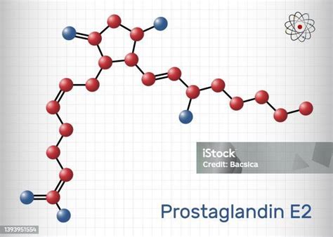 프로스타글란딘 E2 Pge2 디노프로스톤 분자 그것은 노동이나 낙태를 유도하는 데 사용됩니다 구조 화학 공식 및 분자 모델 케이지에있는 종이 시트 0명에 대한 스톡 벡터