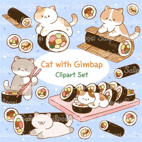 Cat Clipart Korean Food Clipart Gimbap Clipart Cute Cat Clipart