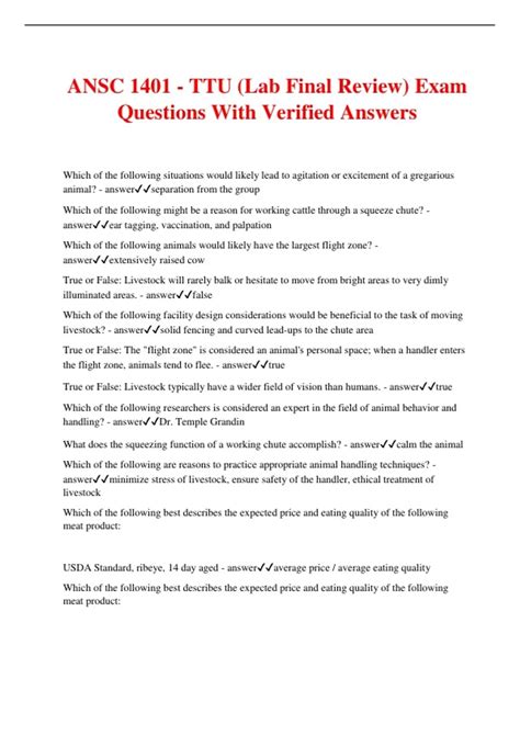 ANSC 1401 TTU Lab Final Review Exam Questions With Verified Answers ANSC 1401 Stuvia US