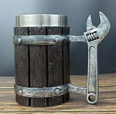 Кухоль з рукояткою гайковий ключ бамбукова чашка для пива з ключем келих 3d для подарунка 500