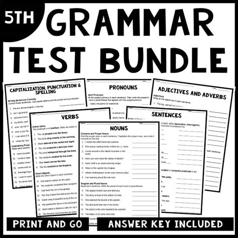 Complete Test Bundle 5th Grade Grammar And Language Arts Assessment By