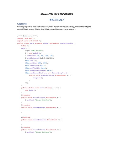 Programming In Java Week9 Advanced Java Programs Practical 1