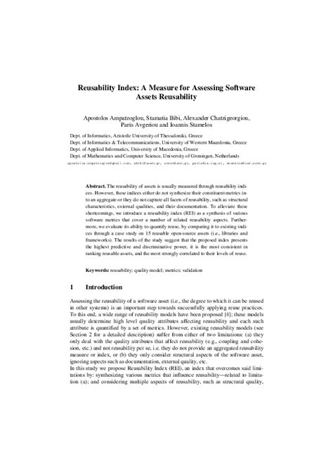 pdf reusability index a measure for assessing software assets