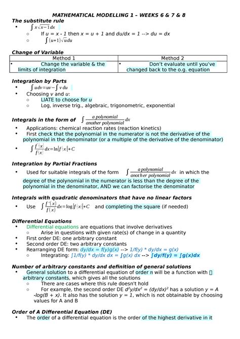 Mathematical Modelling 1 Wks 6 And 7 And 8 Mathematical Modelling 1