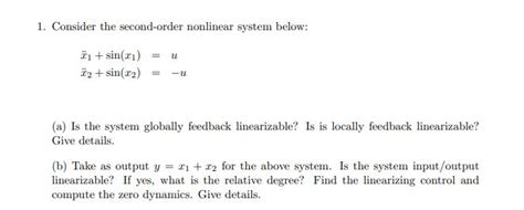 1 Consider The Second Order Nonlinear System Below