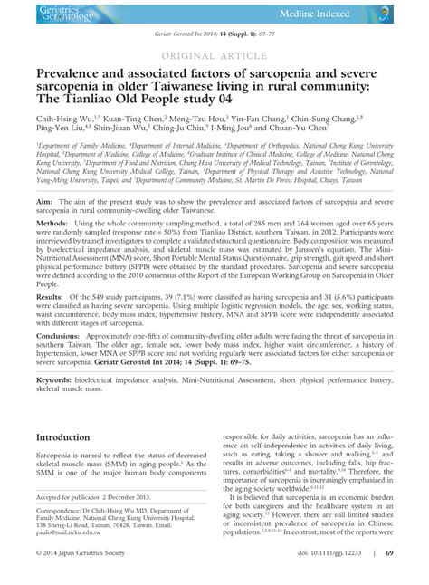 Pdf Prevalence And Associated Factors Of Sarcopenia And Severe Sarcopenia In Older Taiwanese