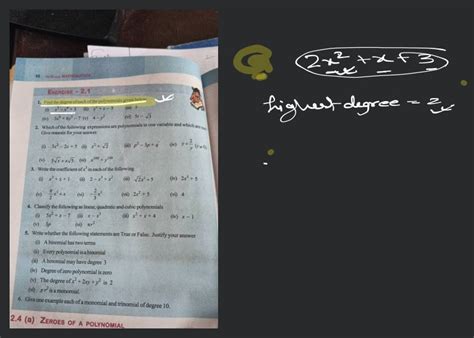 Solved Find The Degree Of Each Of The Polynomials Given Belowi X5−