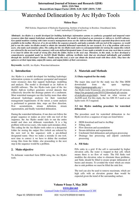 Pdf Watershed Delineation By Arc Hydro Tools