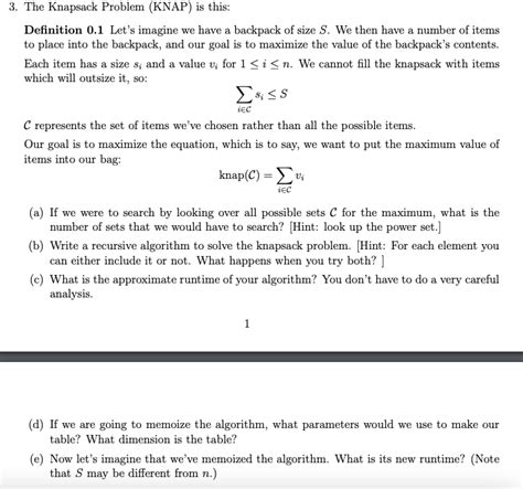 Solved The Knapsack Problem Knap Is This Definition 0 1