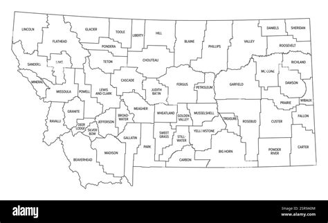 State Of Montana Subdivided Into 56 Counties Outline Map State In The