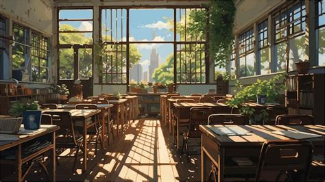 Premium Vector Classroom With City View And Abundant Natural Light
