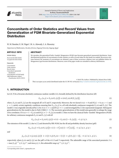 Pdf Concomitants Of Order Statistics And Record Values From Generalization Of Fgm Bivariate