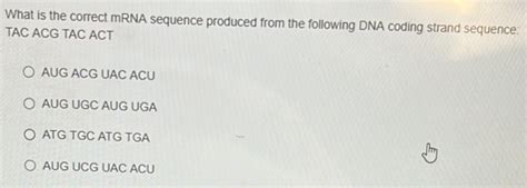 solved what is the correct mrna sequence produced from the following